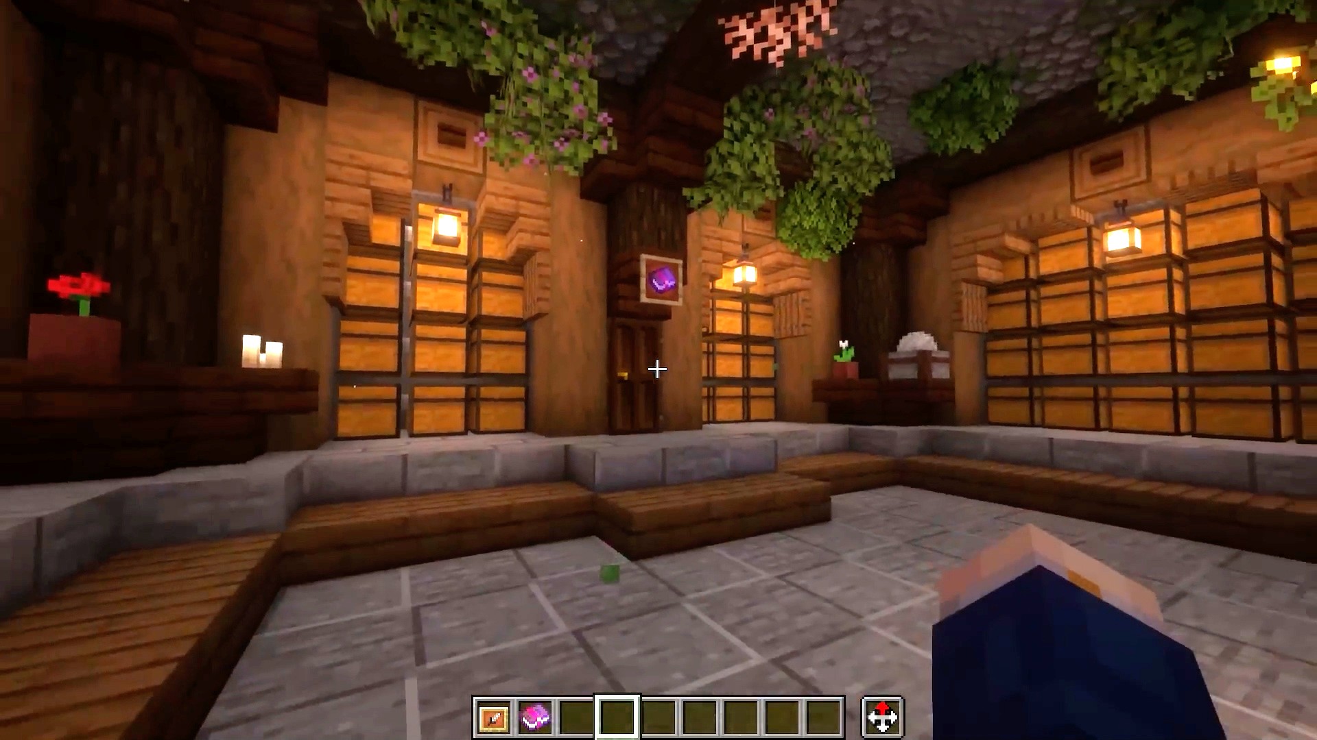 Secret Minecraft storage room with organized chests and warm lighting