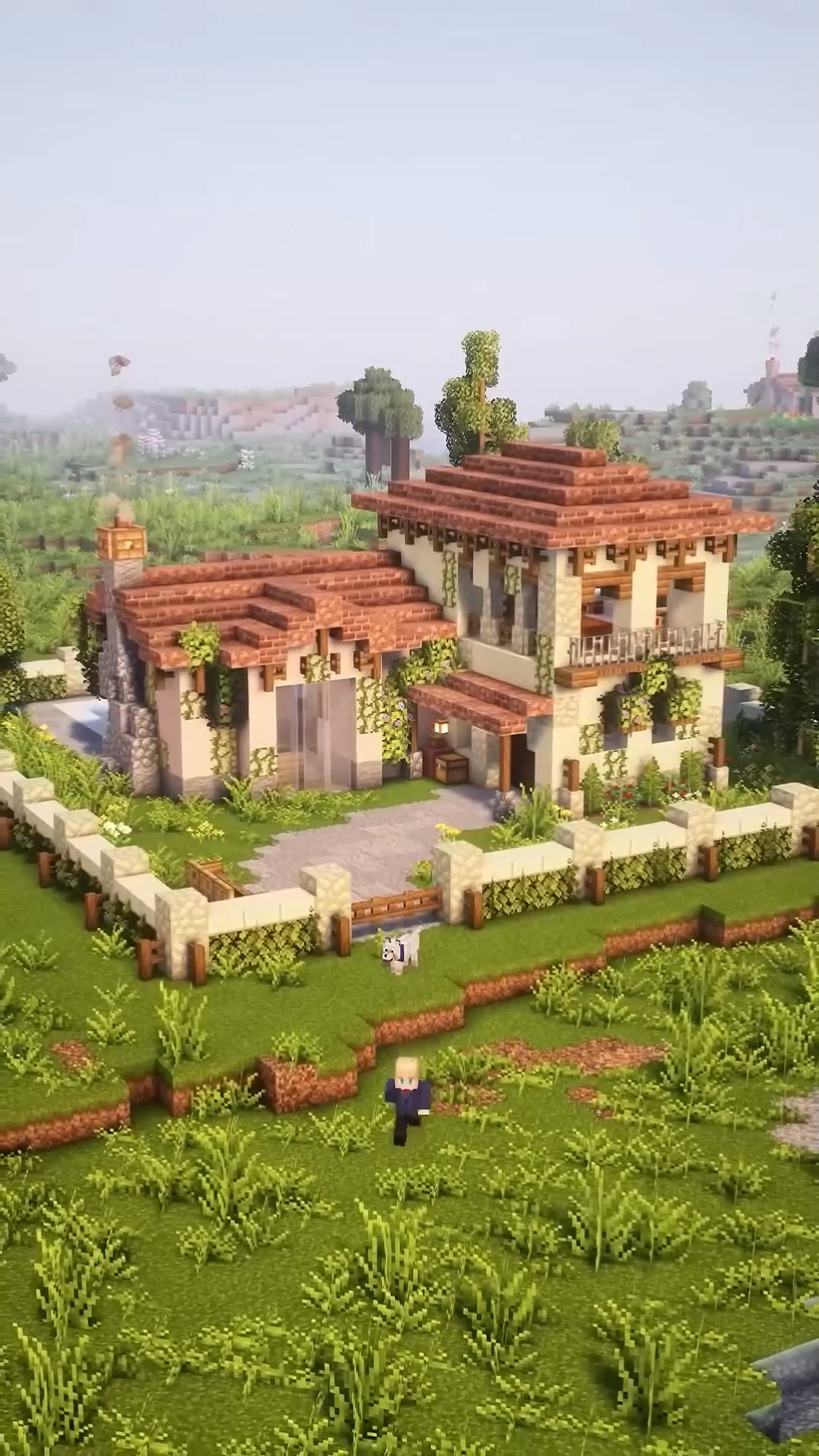 Detailed Minecraft countryside villa with fence path and greenery