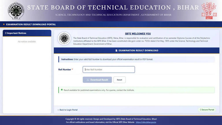 SBTE Bihar diploma even semester results 2026 declared; scorecards ...