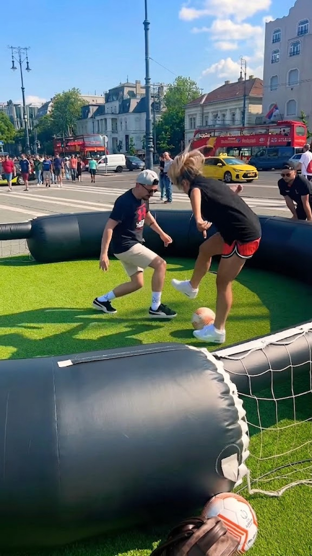Intense 1v1 street football battle
