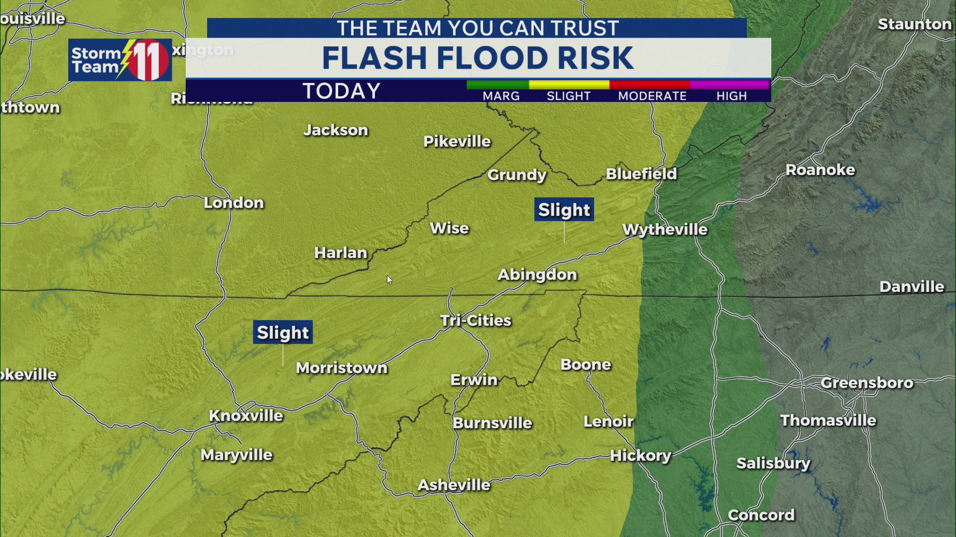 Scattered showers and storms today