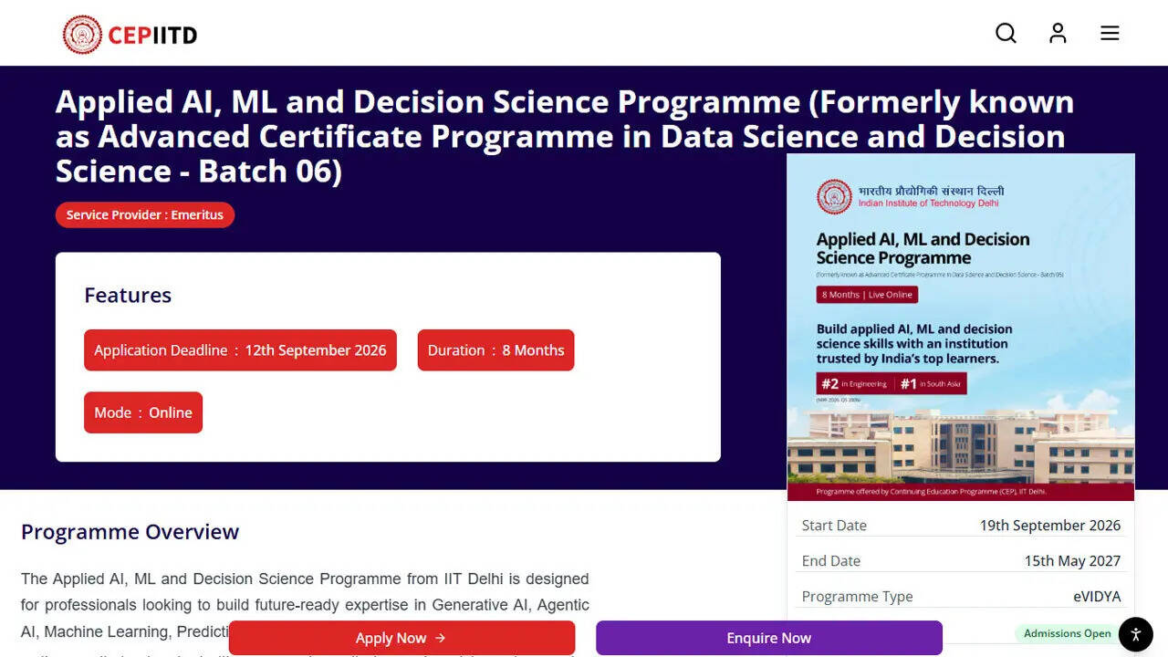 IIT Delhi opens admissions for online applied AI, ML and decision ...