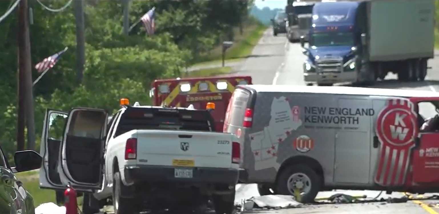 Person killed when van crashes into parked work vehicle in Eddington