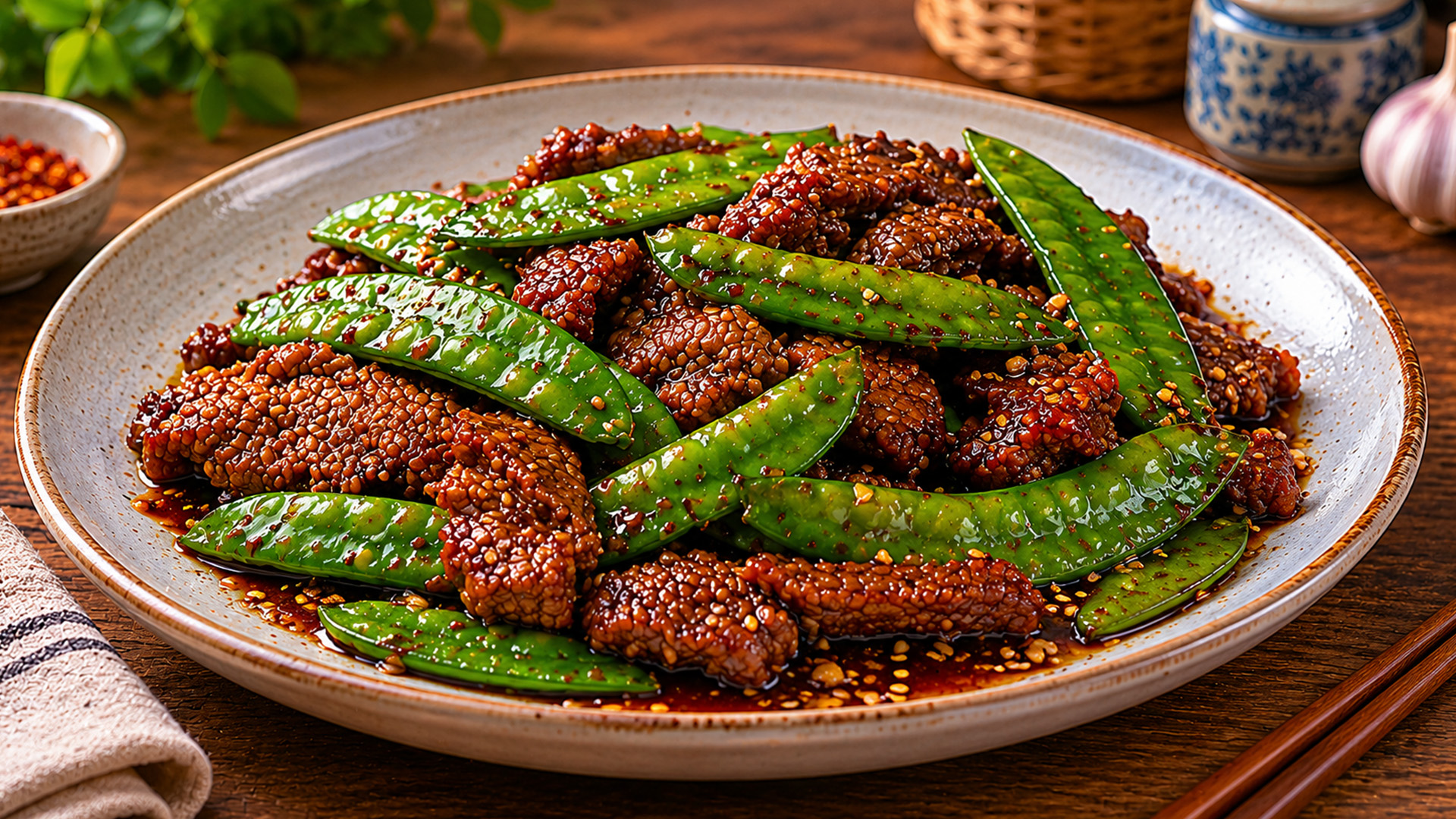 Beef and snow peas cooked the simple and delicious way