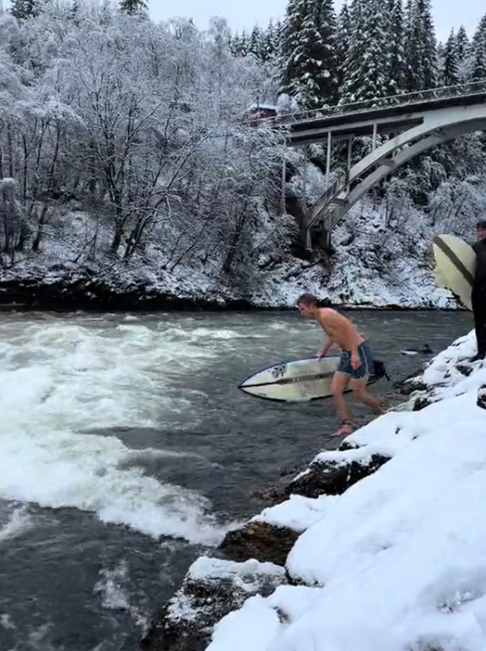 Snowy day surfing adventure