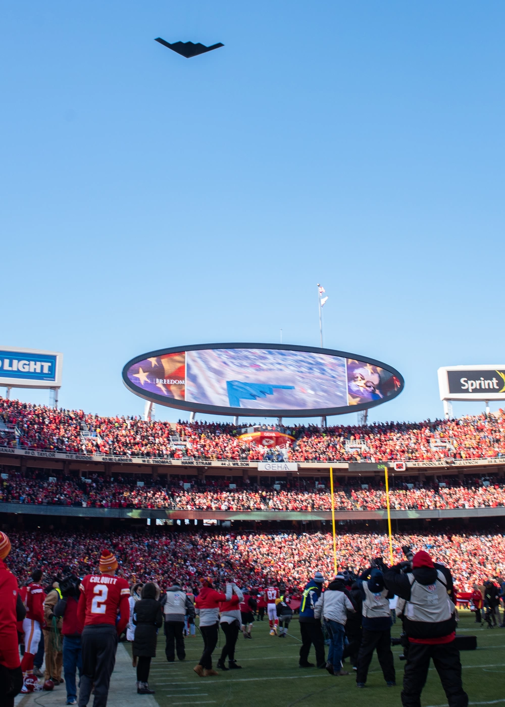 Throwback to the iconic Kansas City Chiefs B-2 stealth bomber flyover