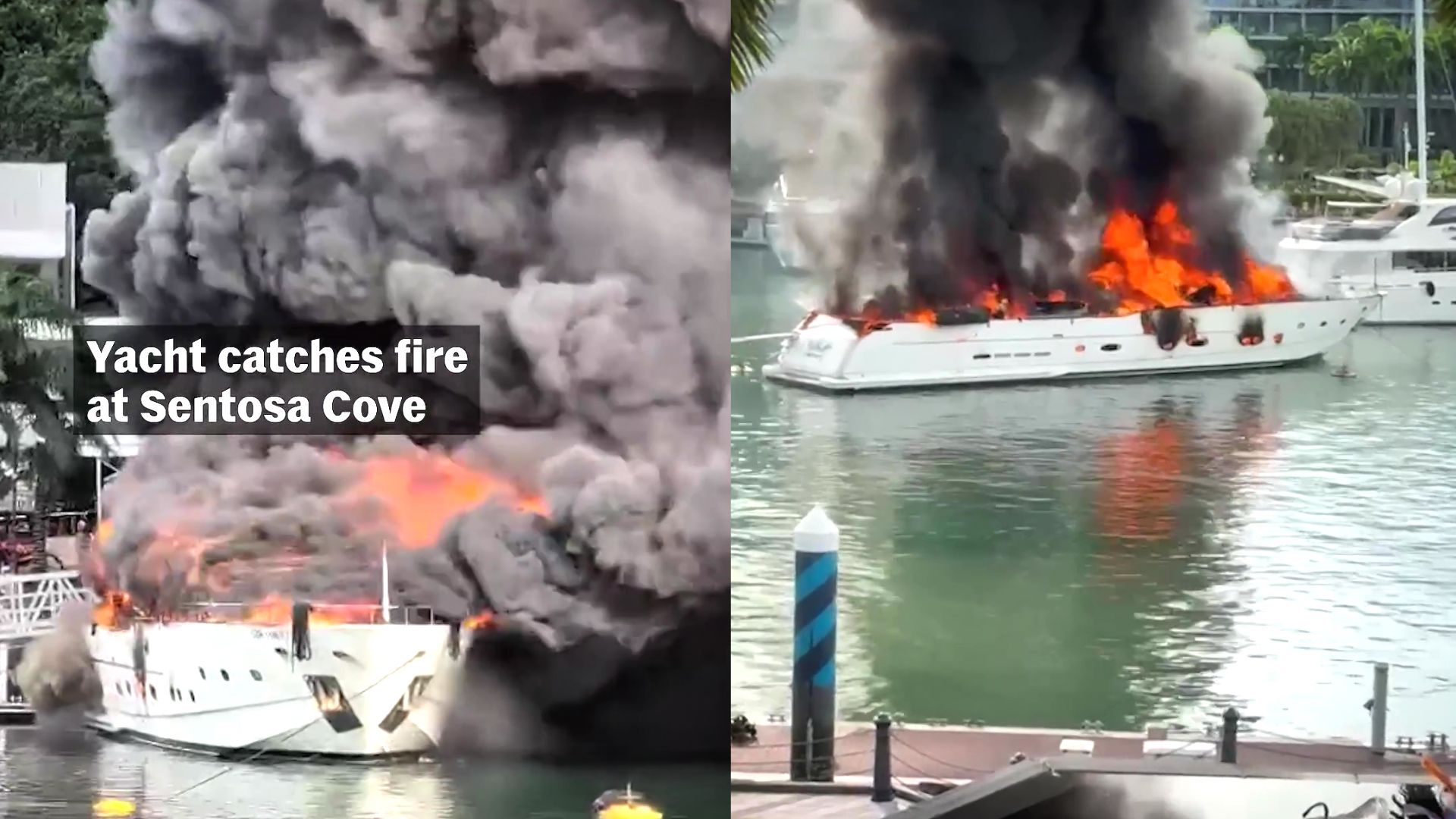 SCDF: Luxury superyacht catches fire at Sentosa Cove marina, sending ...