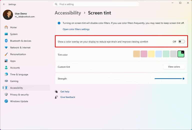 Microsoft introduces screen tint for Windows 11 to reduce eye strain
