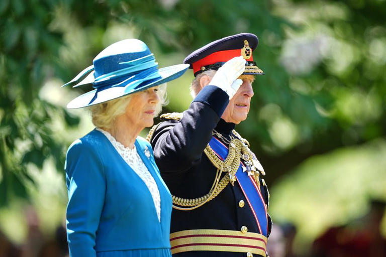 King Charles and Queen Camilla present new colours at Buckingham Palace