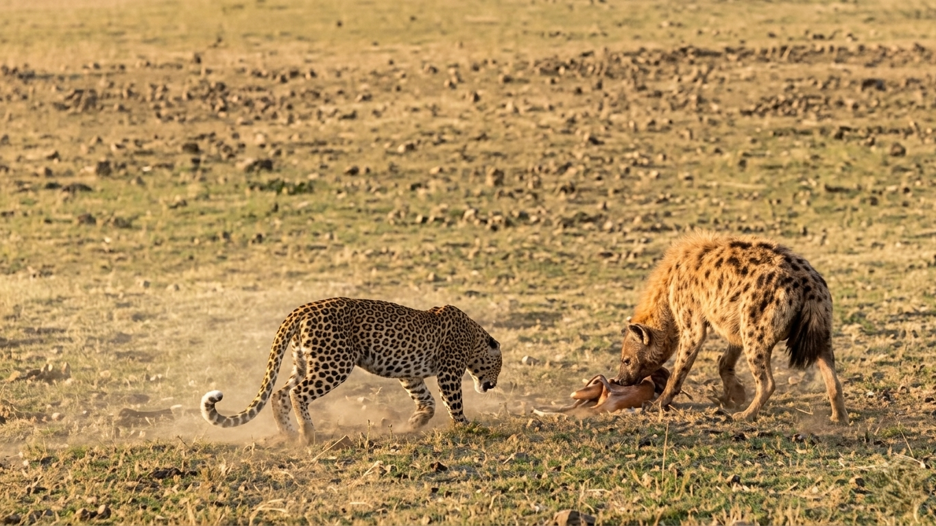 This leopard tried to steal a hyena's prey - it was a huge mistake