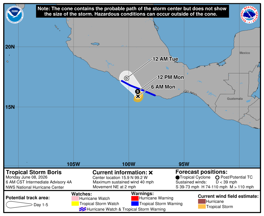 Tropical Storm Boris makes landfall in Mexico. Track the system