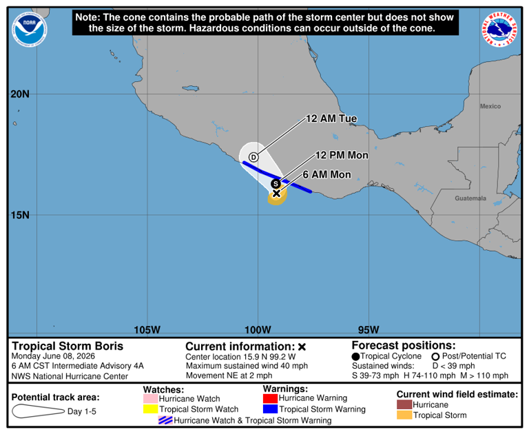 Tropical Storm Boris makes landfall in Mexico. Track the system