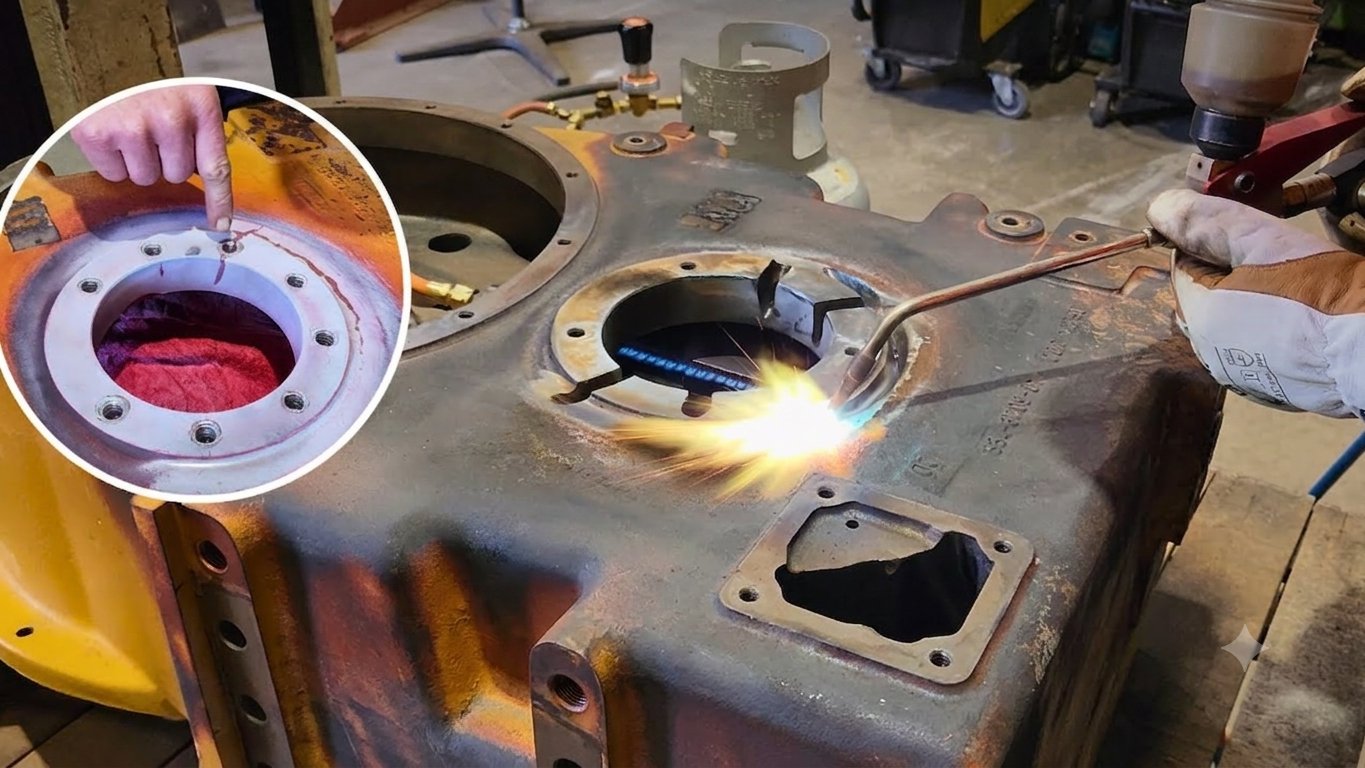 Repairing a cracked cast iron transfer case