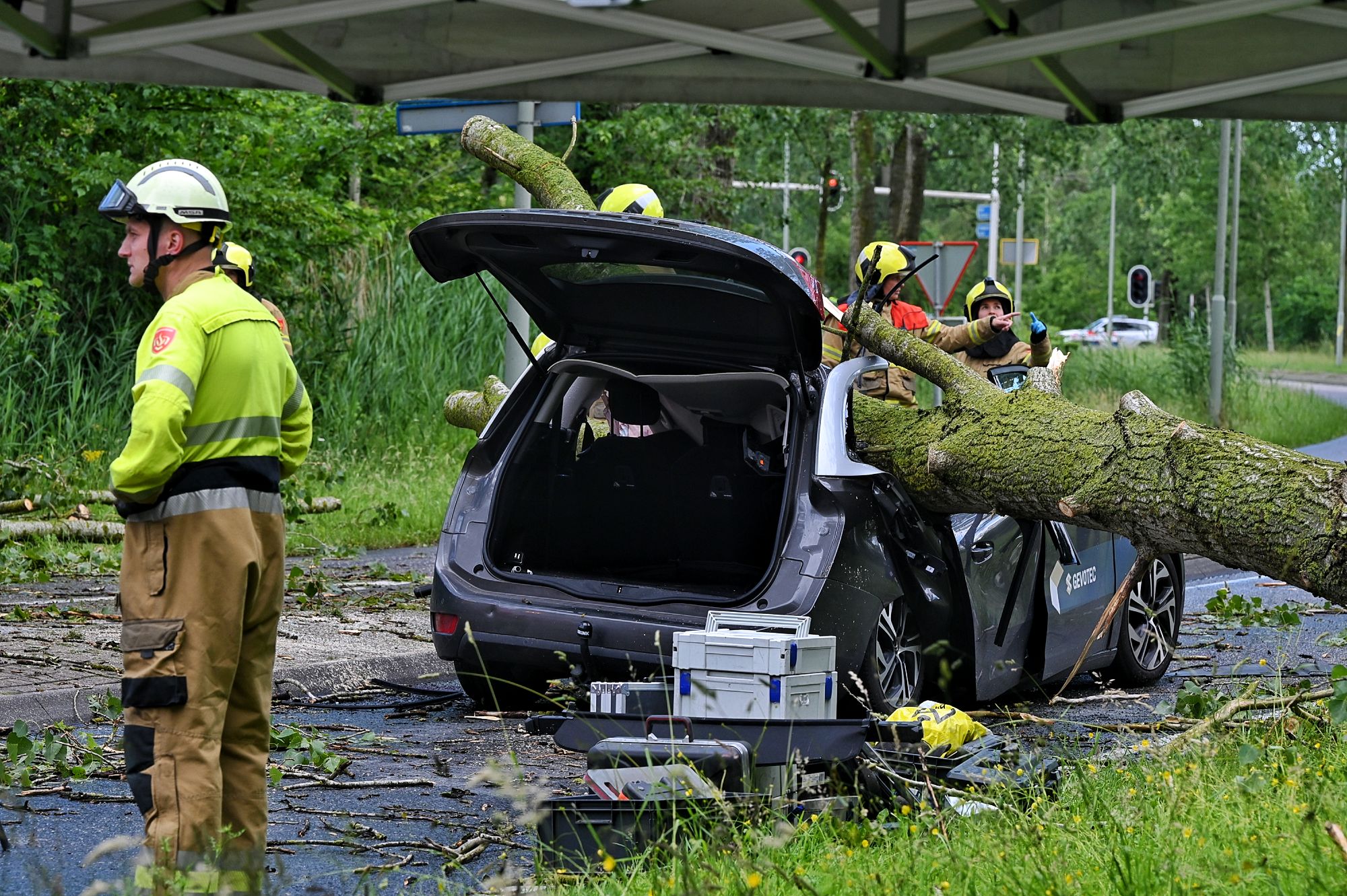 Automobilist komt om door omvallende boom in Boxtel, code geel om zwaar ...