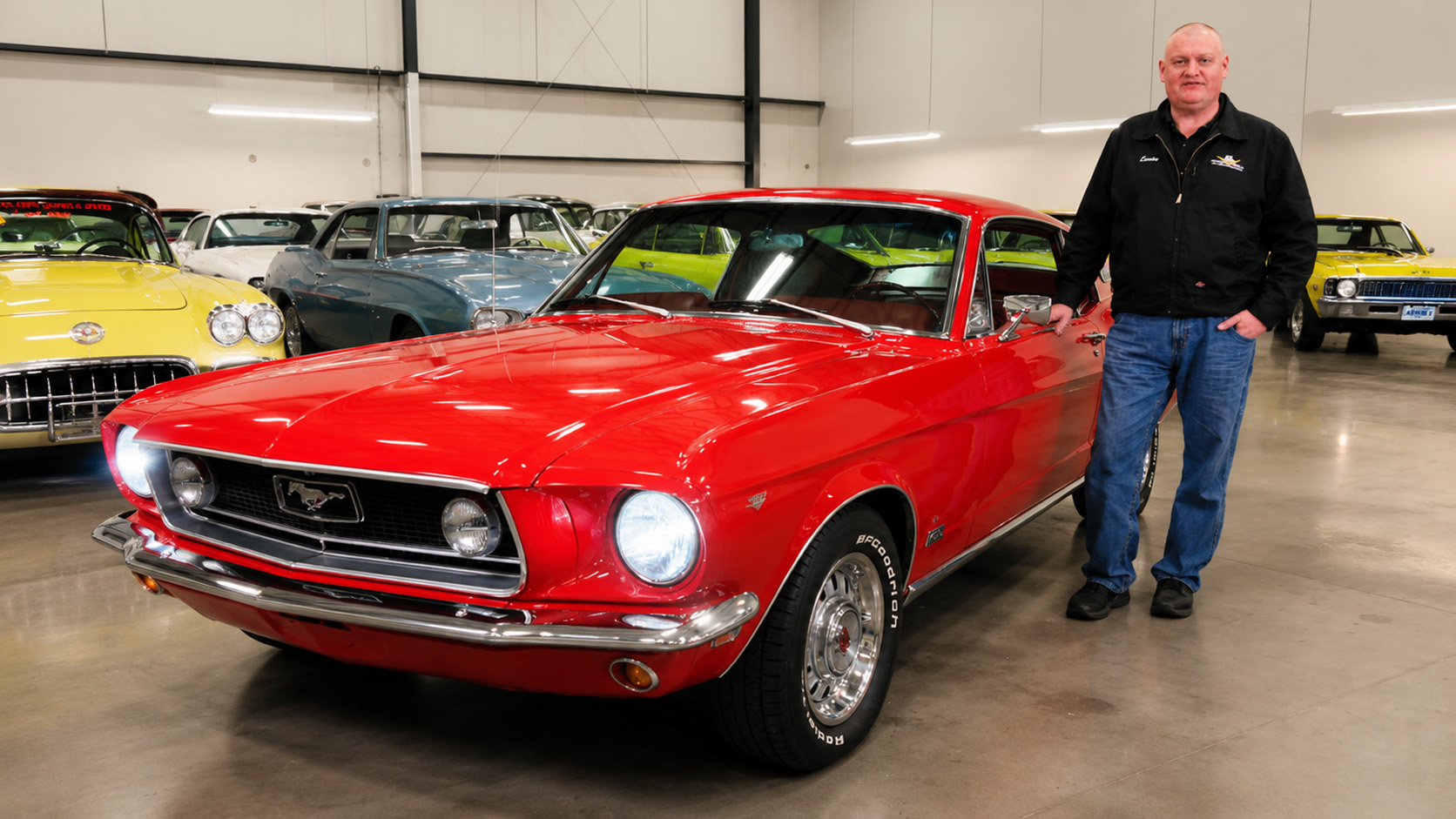 Candy apple red gives this '68 Mustang fastback classic presence