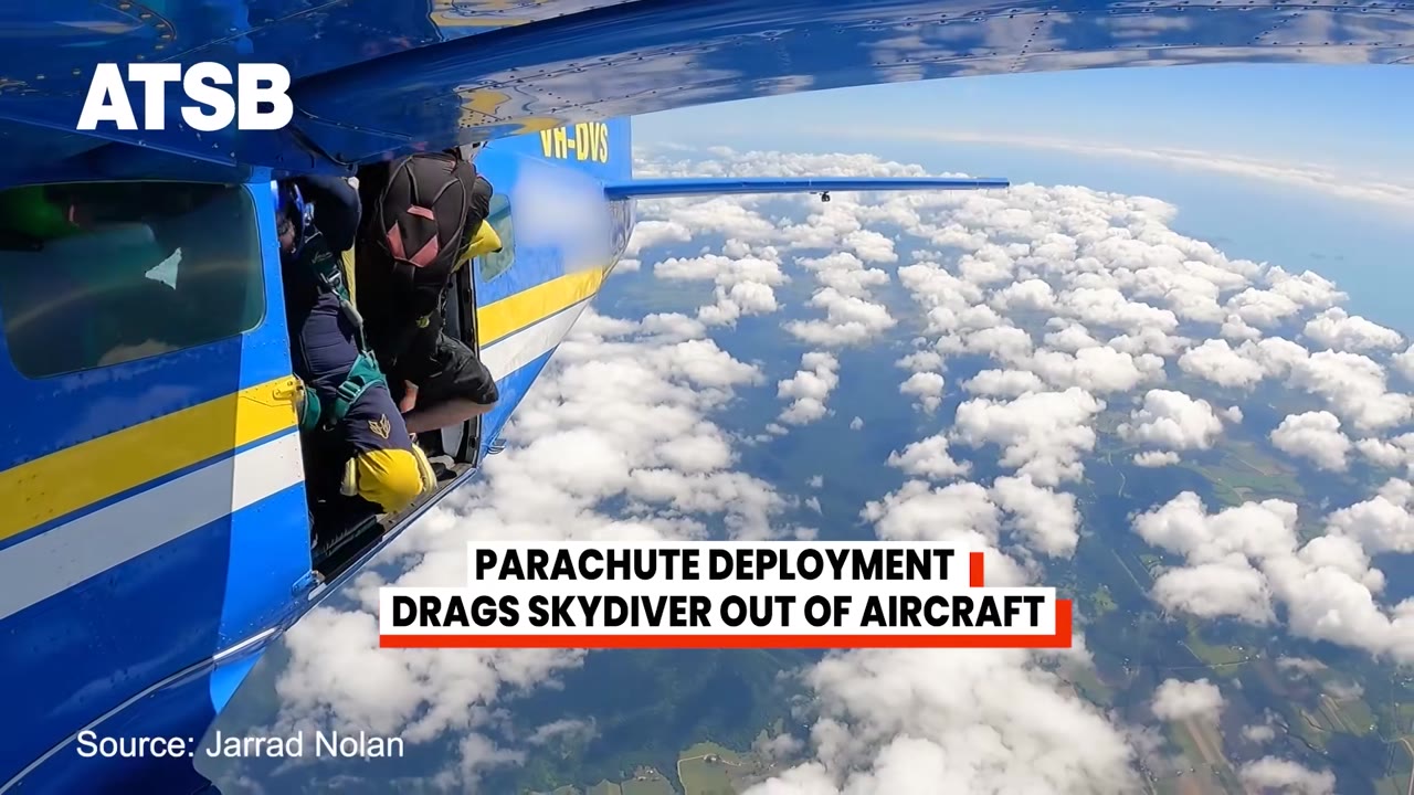 Watch how parachute deployment drags skydiver out of aircraft