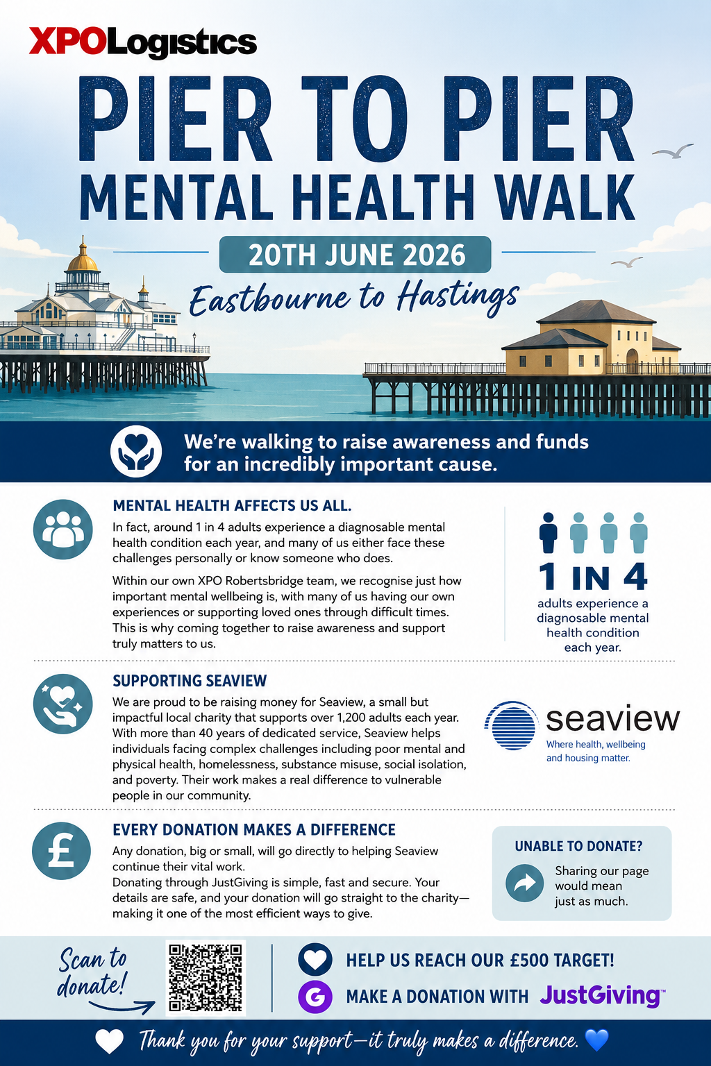XPO Robertsbridge staff taking on walking challenge for charity Seaview ...