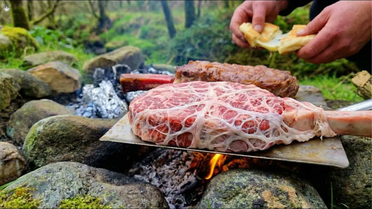 Watch how this caul fat tomahawk steak cooks on a shovel
