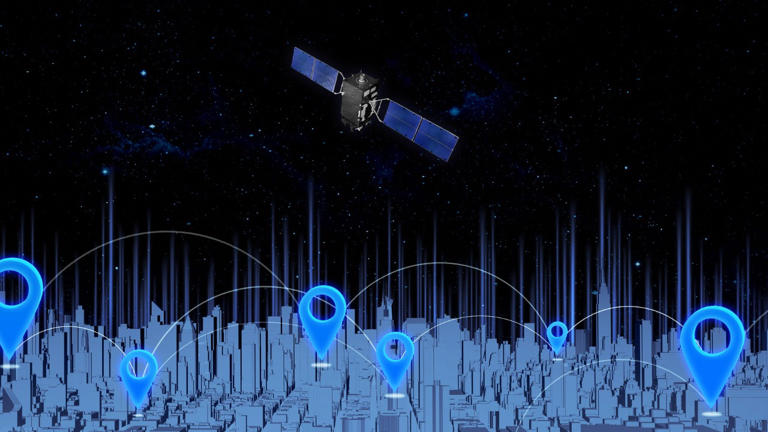 A GPS receiver finds you by timing signals from at least four satellites