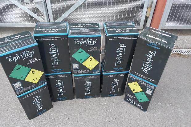 Fleeing driver leaves behind big 'stash' of 60 nitrous oxide cannisters