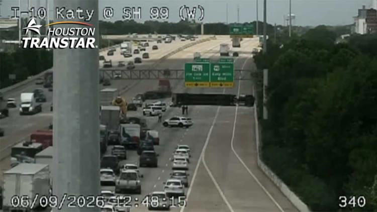 Overturned big rig on outbound lanes of Katy Freeway causing traffic mess