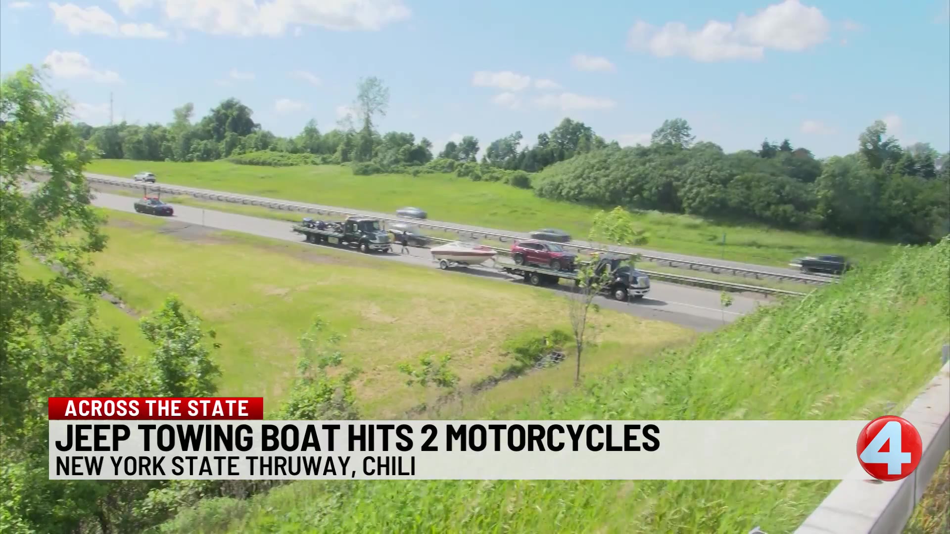 Jeep towing boat hits 2 motorcycles