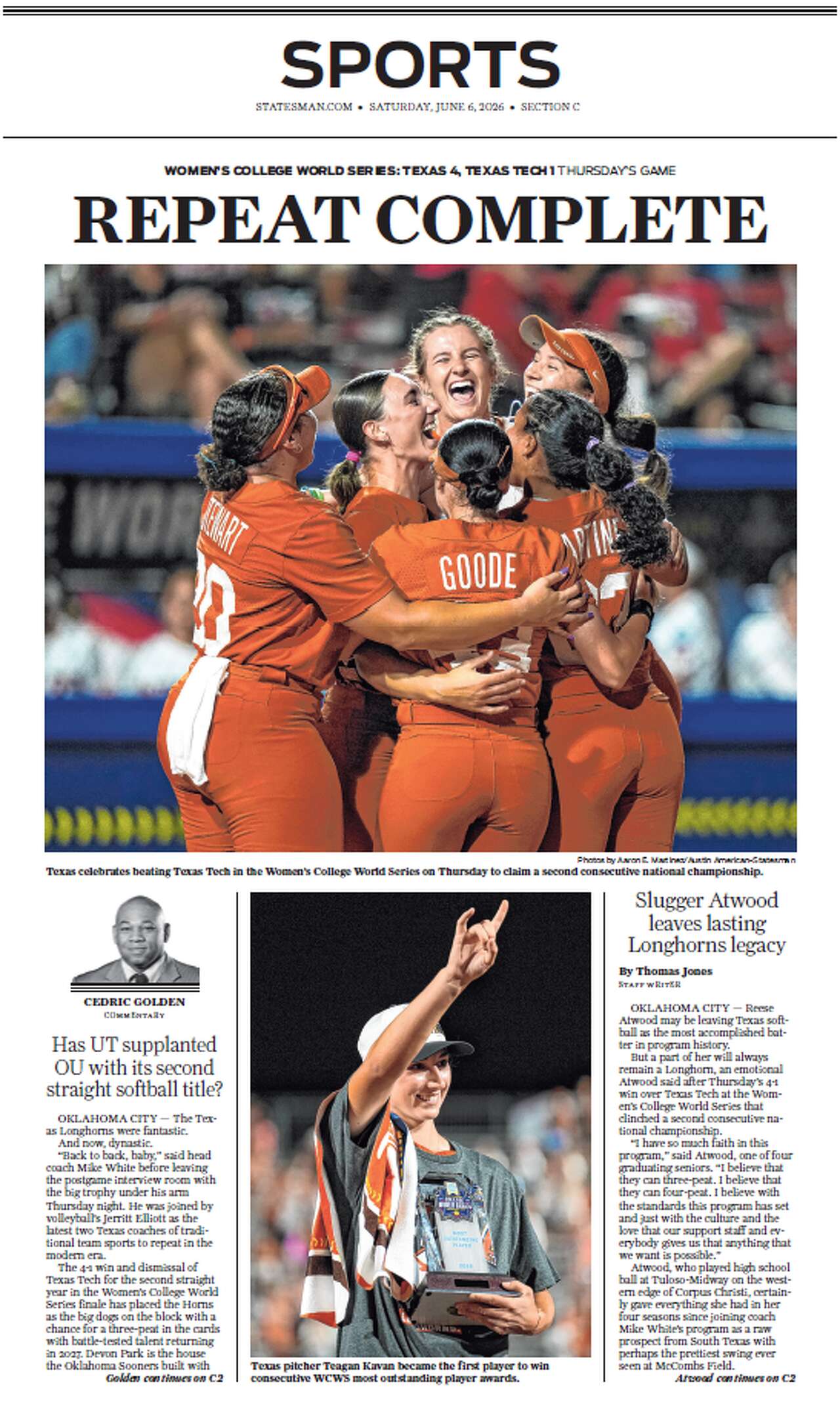 Buy the American-Statesman newspaper commemorating Longhorns WCWS win