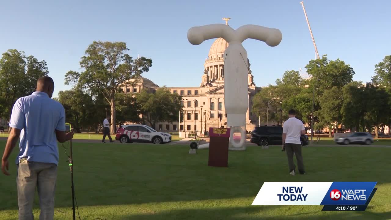 Giant IUD on display across from Mississippi State Capitol