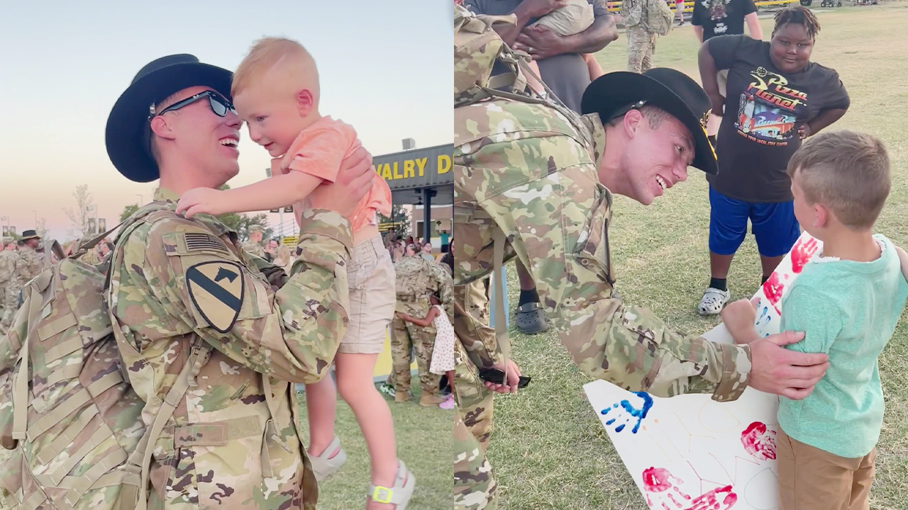 Child cries upon reuniting with his military dad after nine months