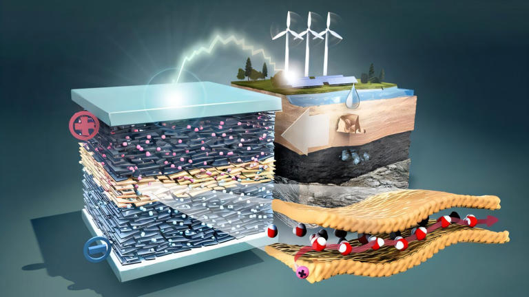 Water locked in 1-nanometer channels could enable safer energy storage