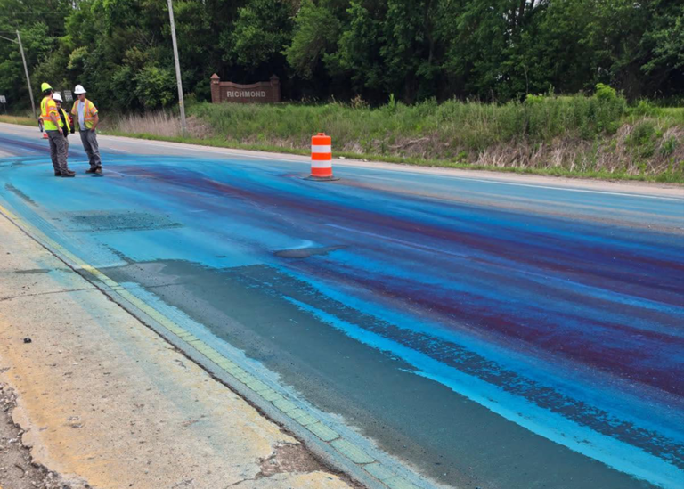 Officials warning drivers after local road turns bright blue