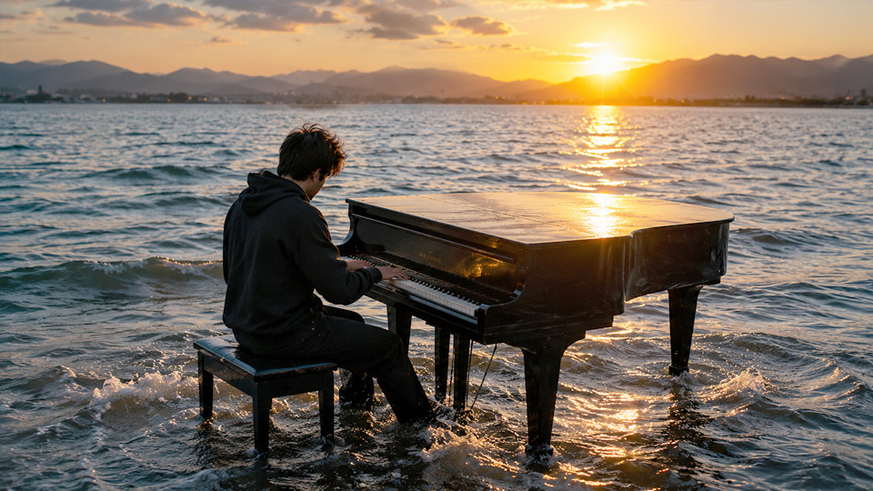 Lake piano scene turns music into cinematic experience