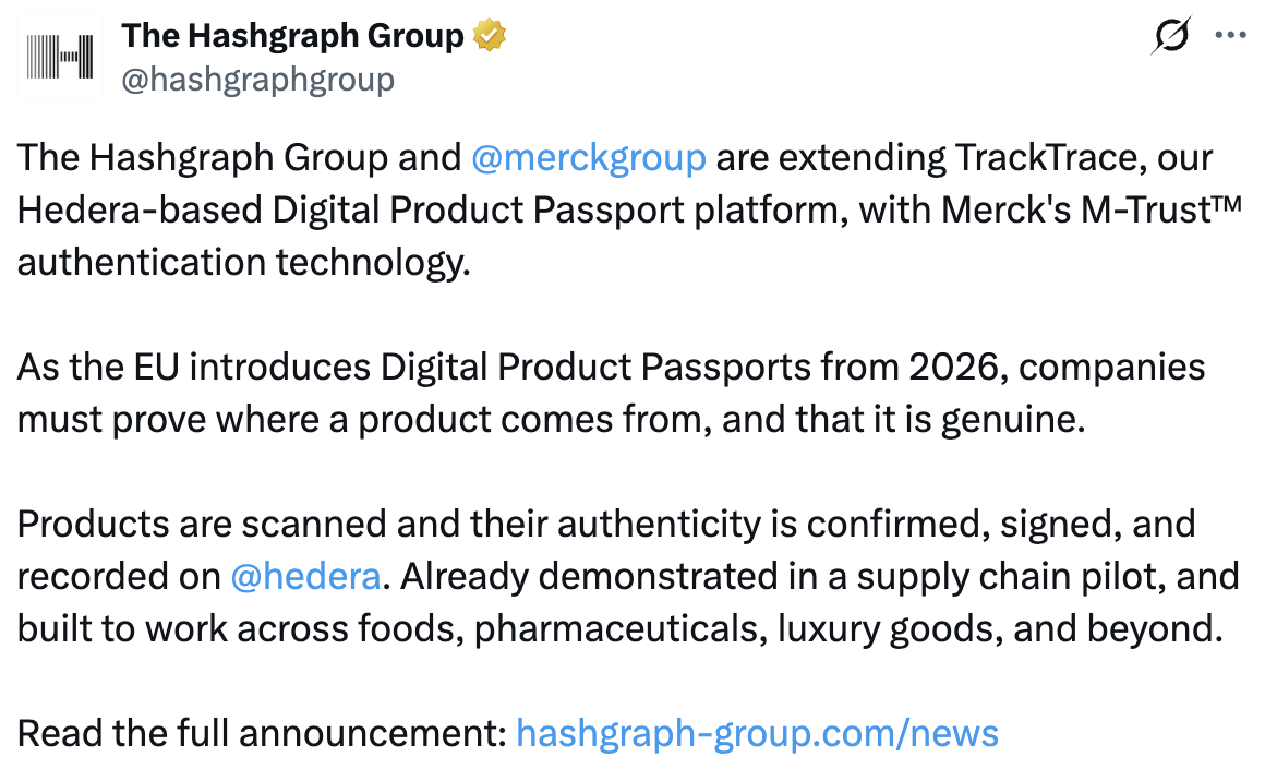 Merck and Hashgraph Group launch Hedera-based product passport for EU ...