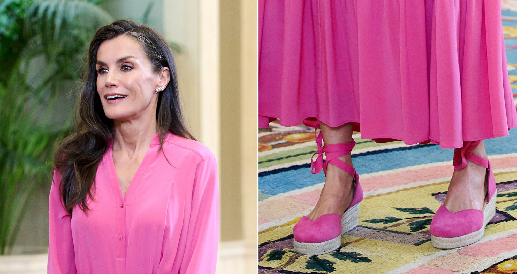 Queen Letizia gives pink espadrille wedges the monochrome treatment