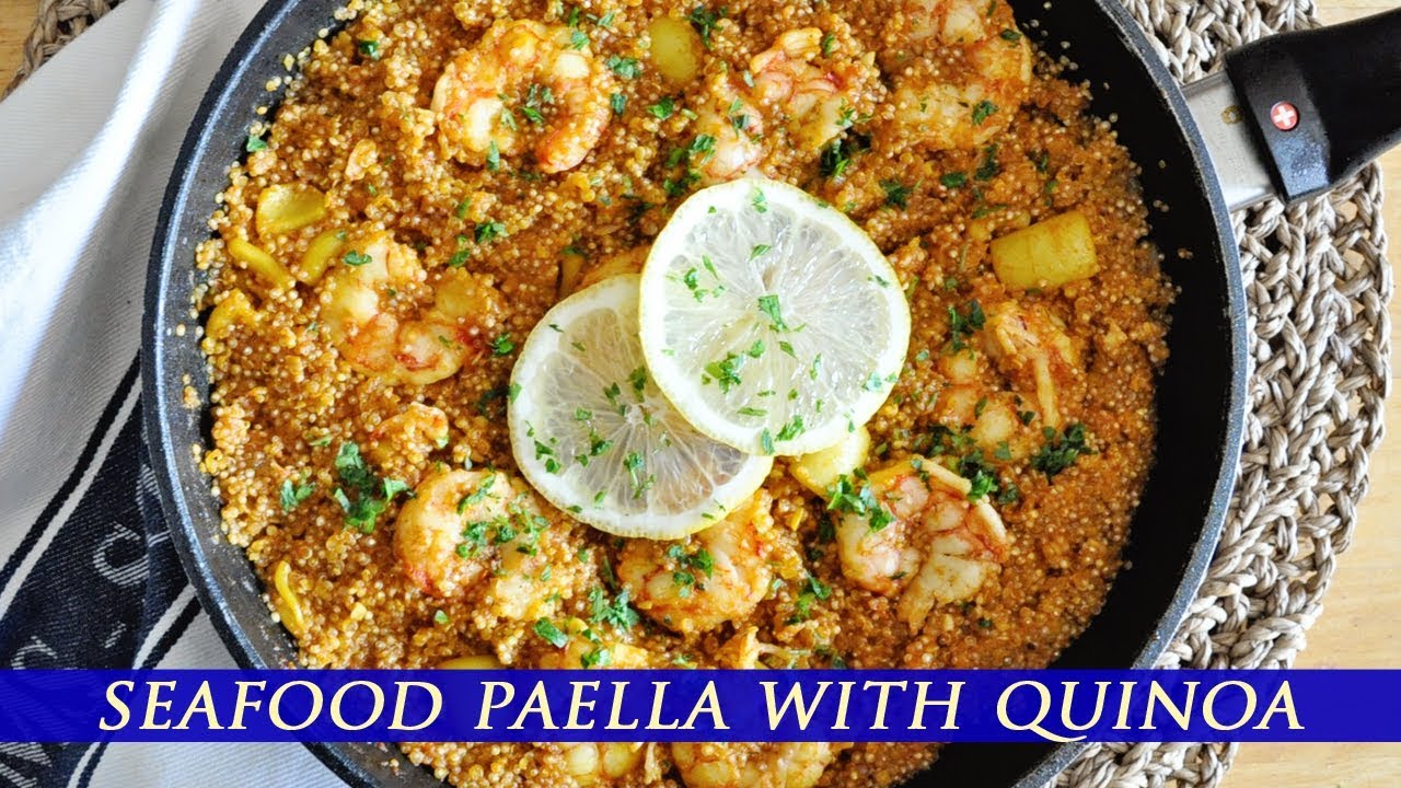 Quinoa seafood paella with Spanish flavors