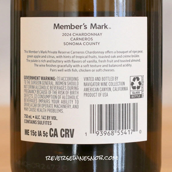 Member’s Mark private reserve Carneros chardonnay review