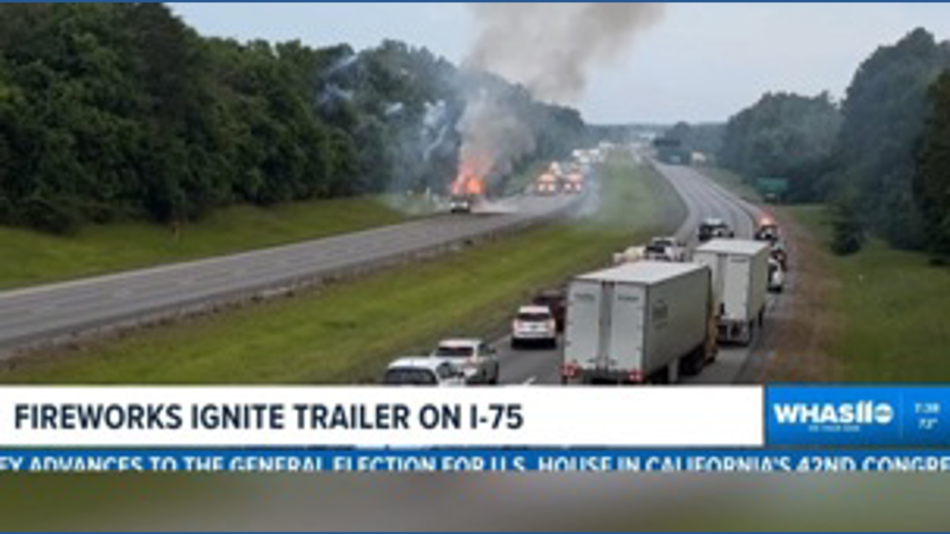 Truck carrying fireworks catches fire, explodes on I-75