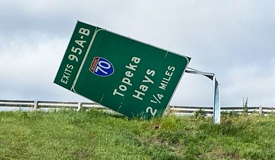 Strong storms bring down traffic signs in central Kansas