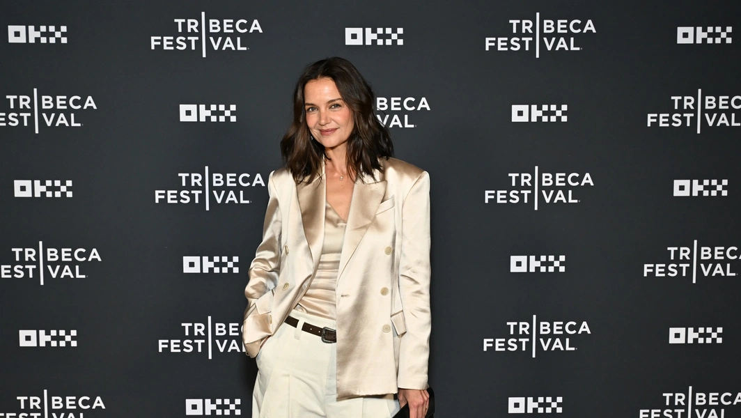 Katie Holmes swaps signature button-down for crystal-collared Chanel tank