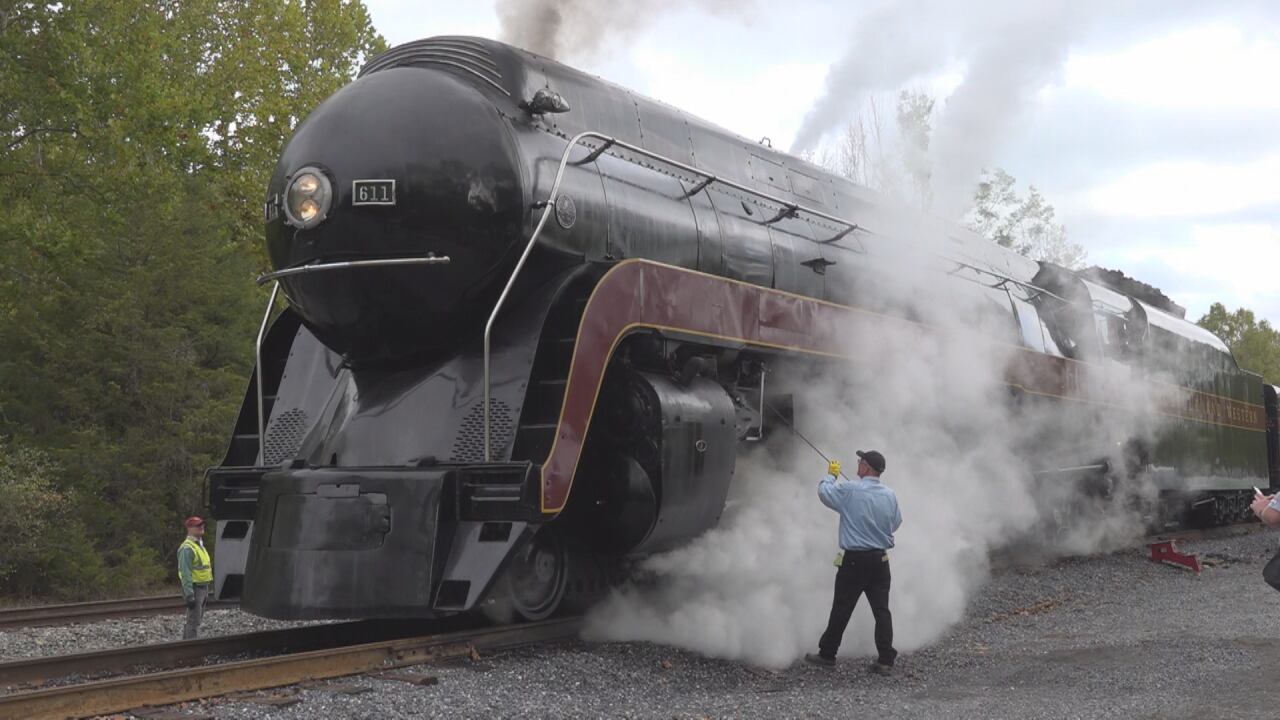 Full steam ahead: The N&W 611 is chugging into Louisa County