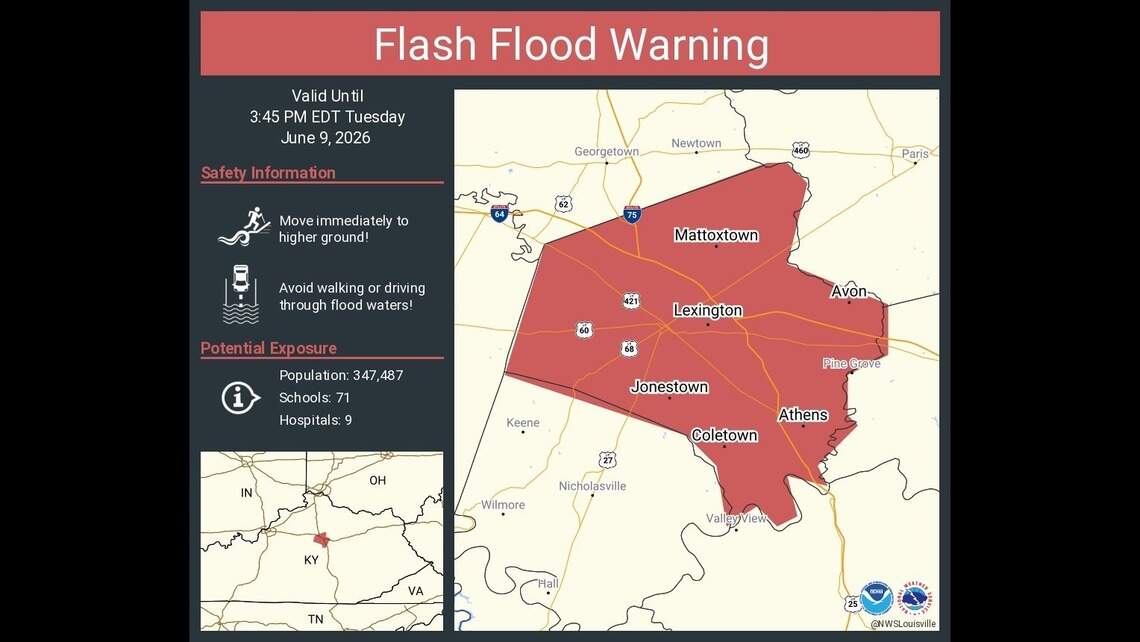 Lexington under flash flooding warning after continued rain downpour