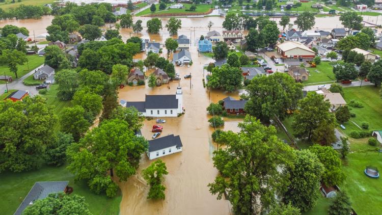 Photos: Flash flooding covers streets of downtown Lanesville, Indiana