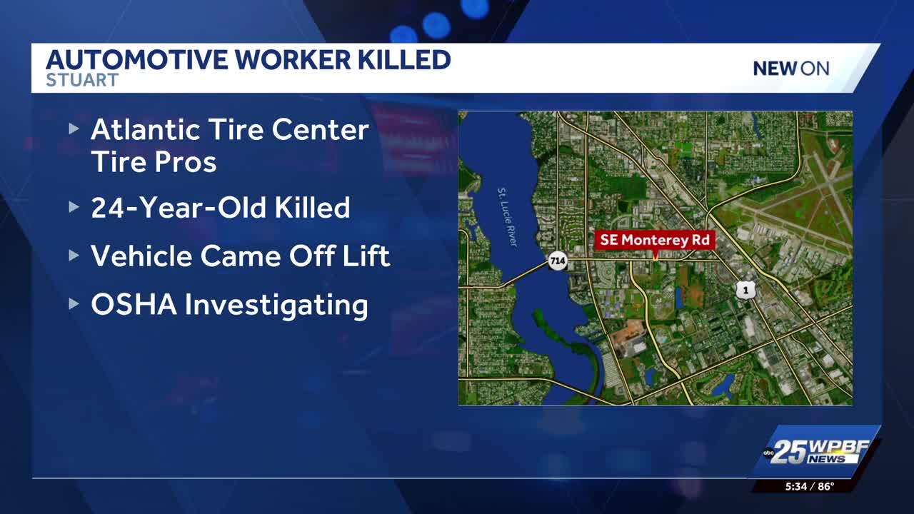 Technician killed after vehicle falls off lift at Stuart auto shop