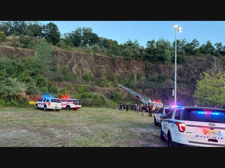 Man being rescued from cliffs at Laurel Hill Park in Secaucus