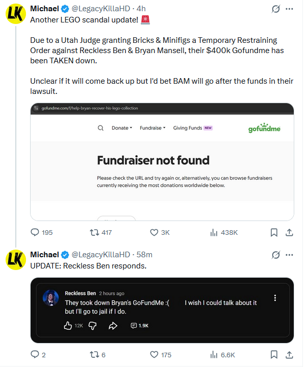 Bricks and Minifigs got the Mansell family GoFundMe taken down?