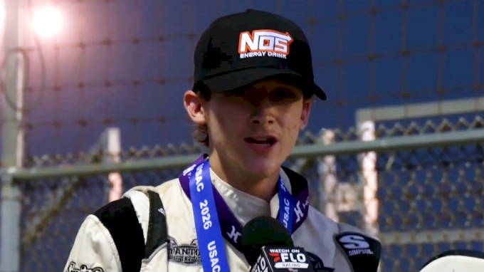 Hayden Reinbold reacts after winning USAC Indiana Midget Week opener at ...
