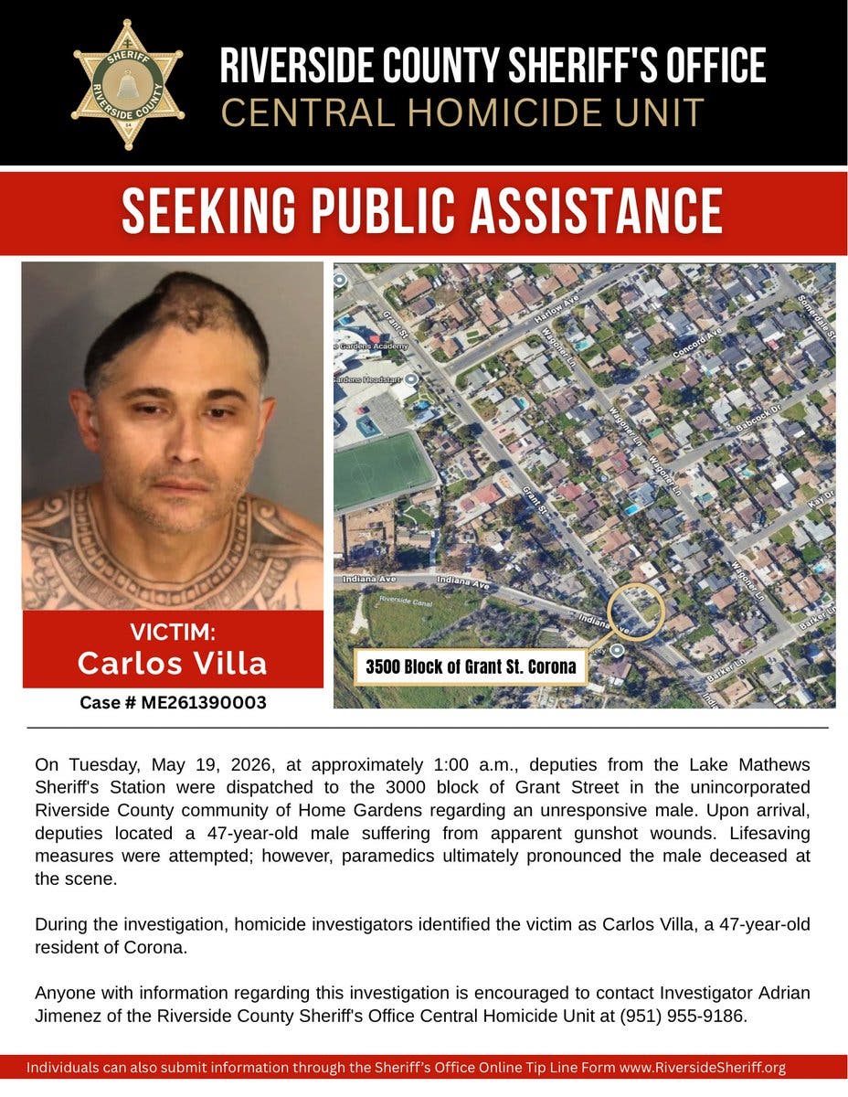 Pair face murder charges in shooting of Corona man: Sheriff