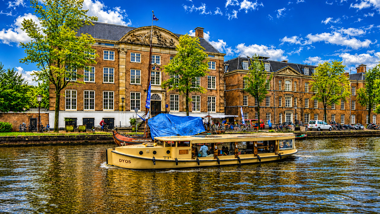 Amsterdam rain walk through central streets and canal views