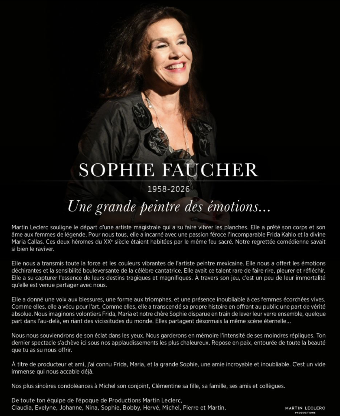 Sophie Faucher s’éteint à l’âge de 68 ans