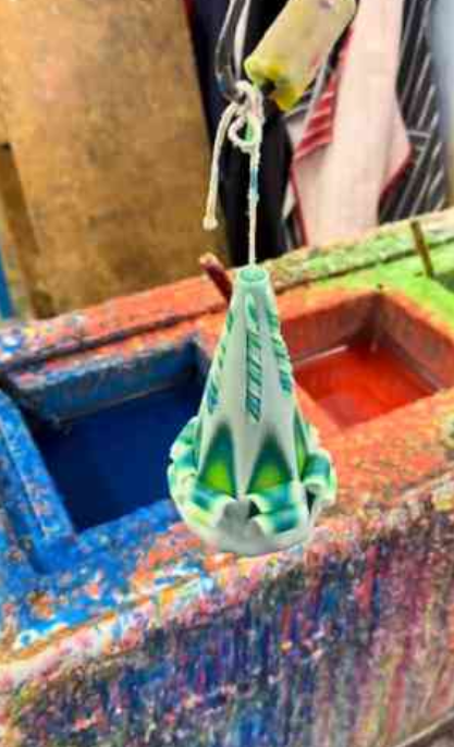 Wax candle carving in progress